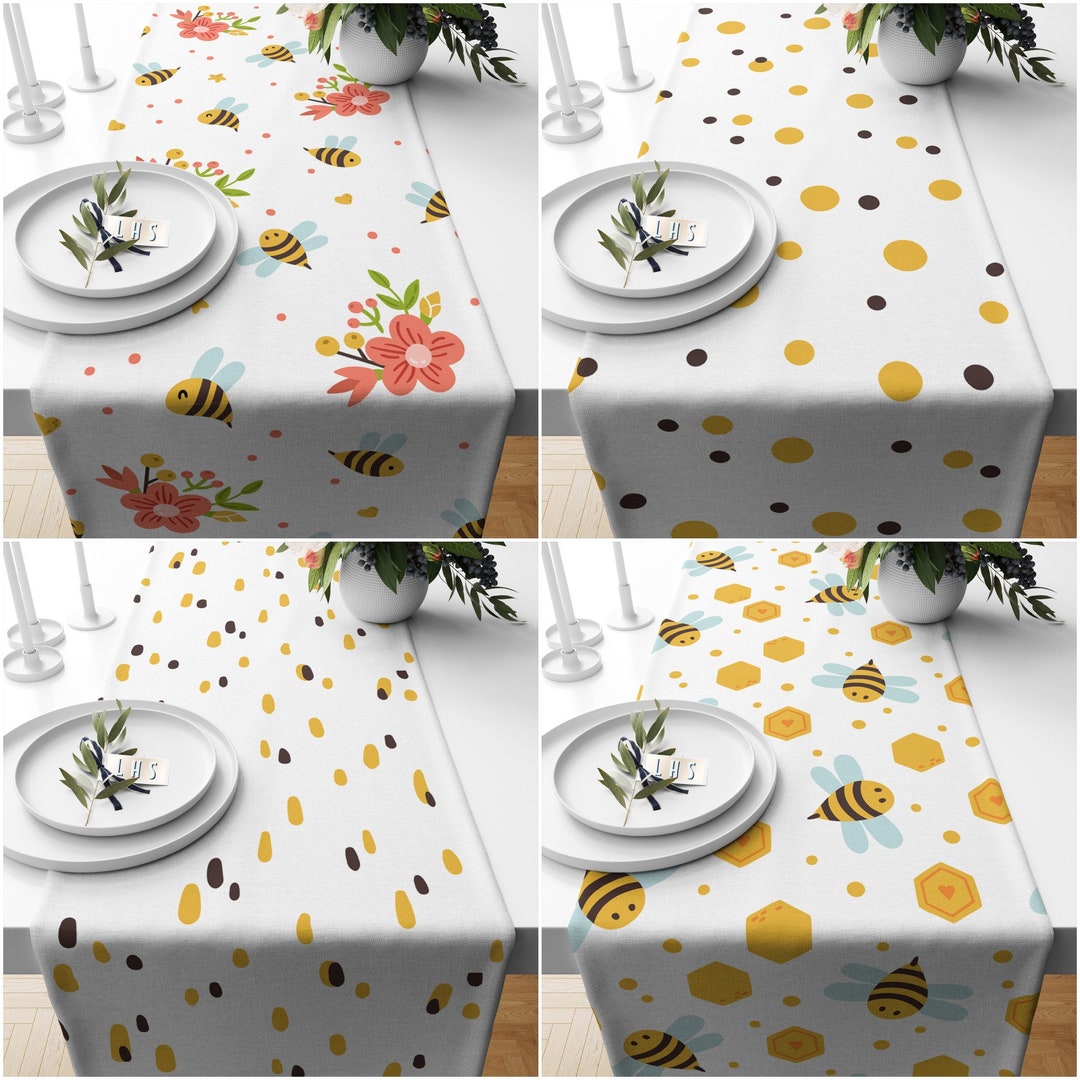 Floral Bee Runner,bee Table Runner,farmhouse Bee Print Tabletop ...