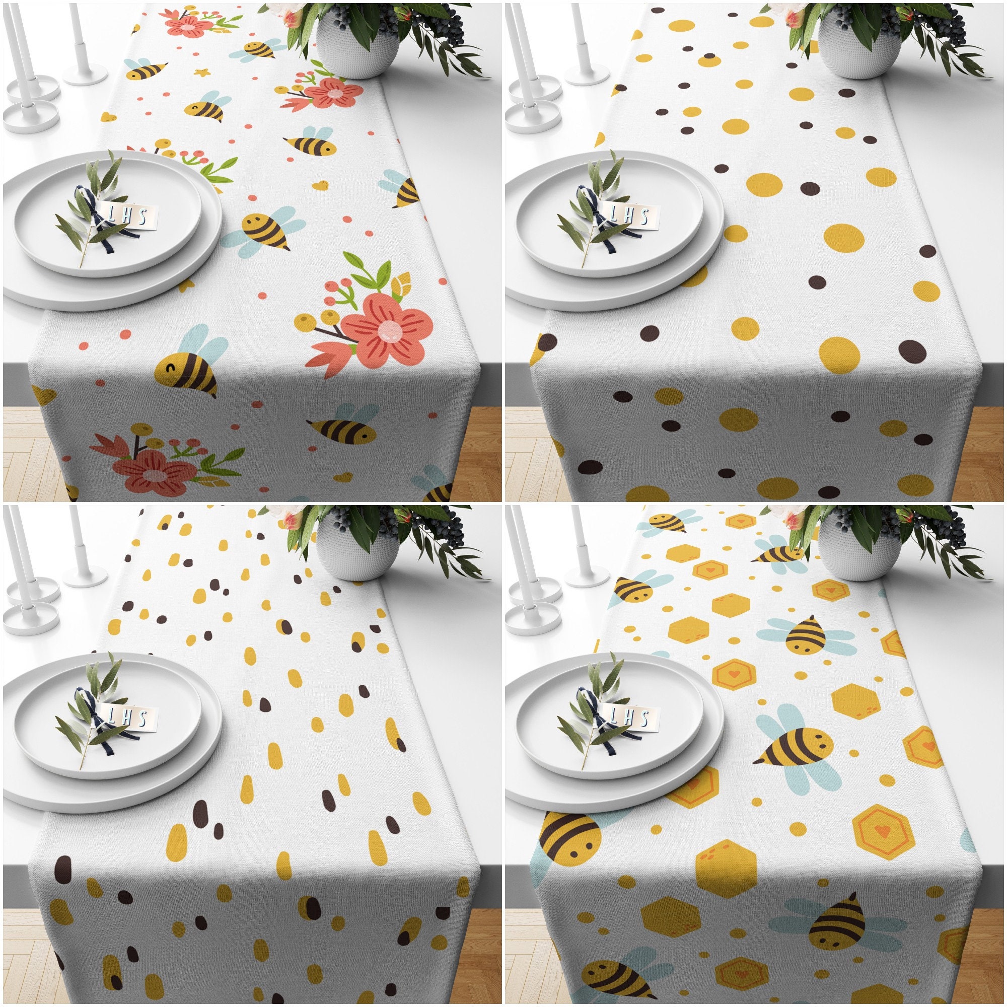 Floral Bee Runner,bee Table Runner,farmhouse Bee Print Tabletop ...