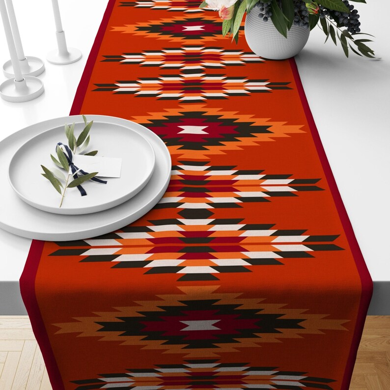 Rug Design Table Runner,aztec Print Home Decor,terracotta Southwestern ...
