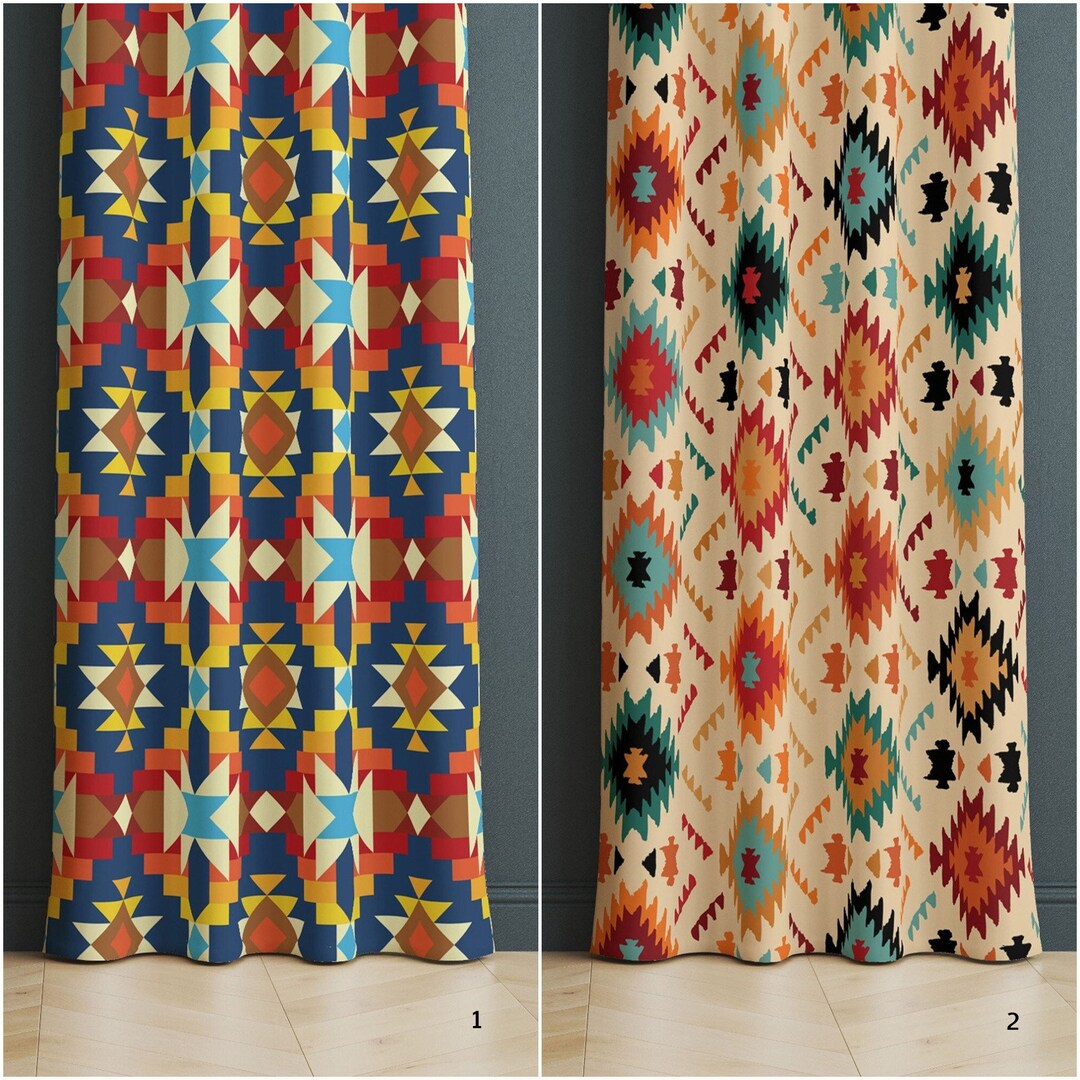 Aztec Window Curtain,farmhouse Window Drapes,ethnic Window Treatments ...