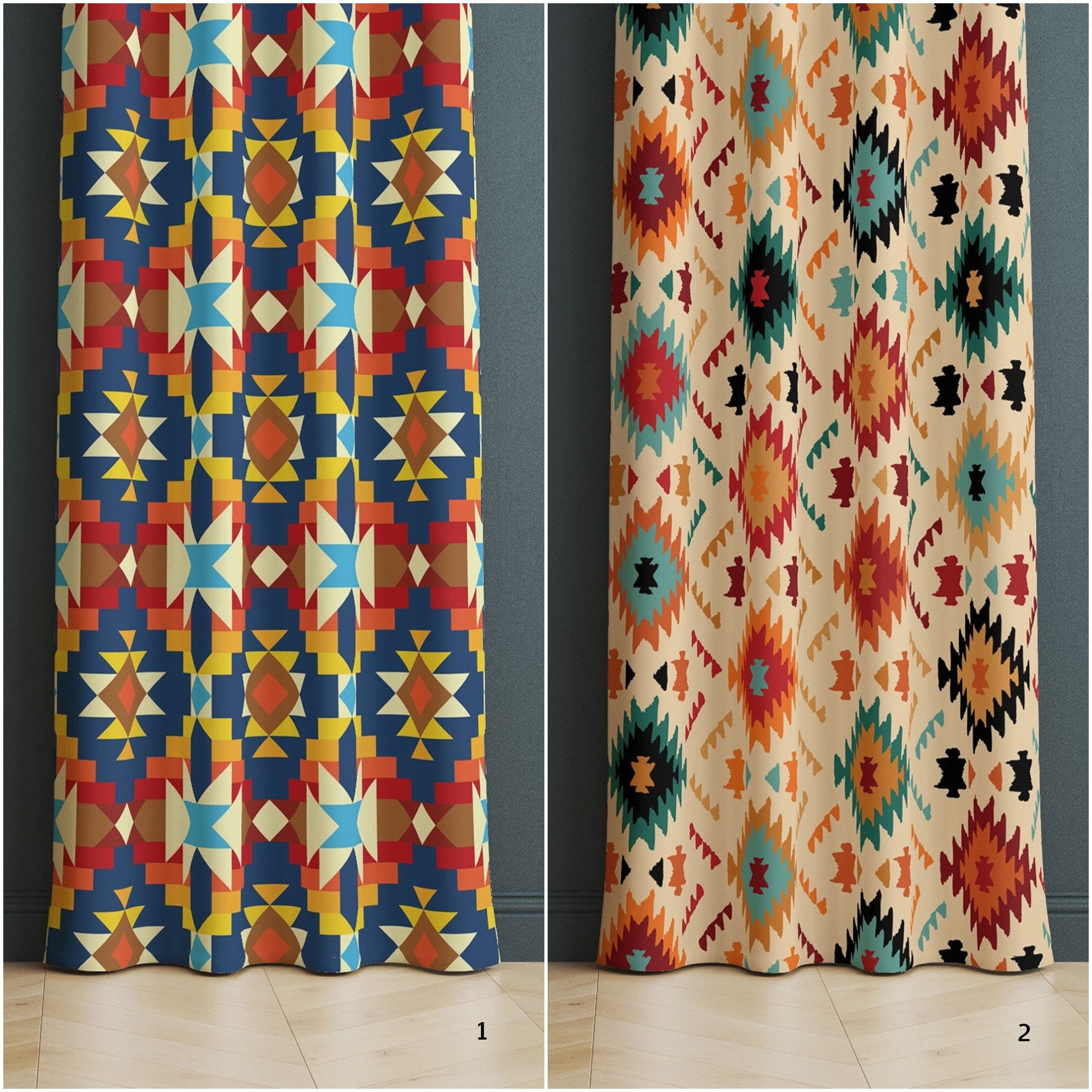 Aztec Window Curtain,farmhouse Window Drapes,ethnic Window Treatments ...