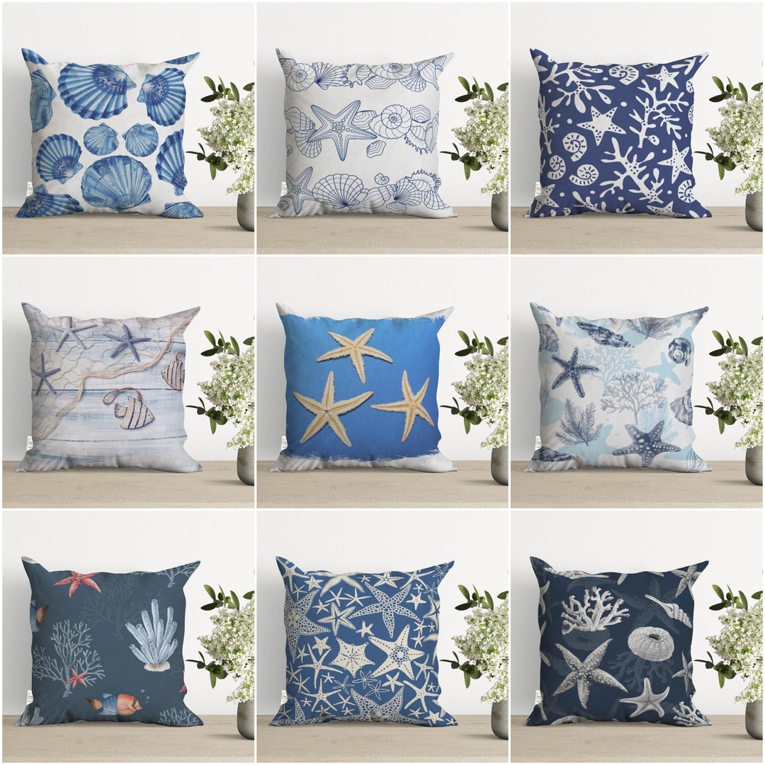 Coastal Pillow Case,seashell Cushion Cover,starfish and Coral Print ...