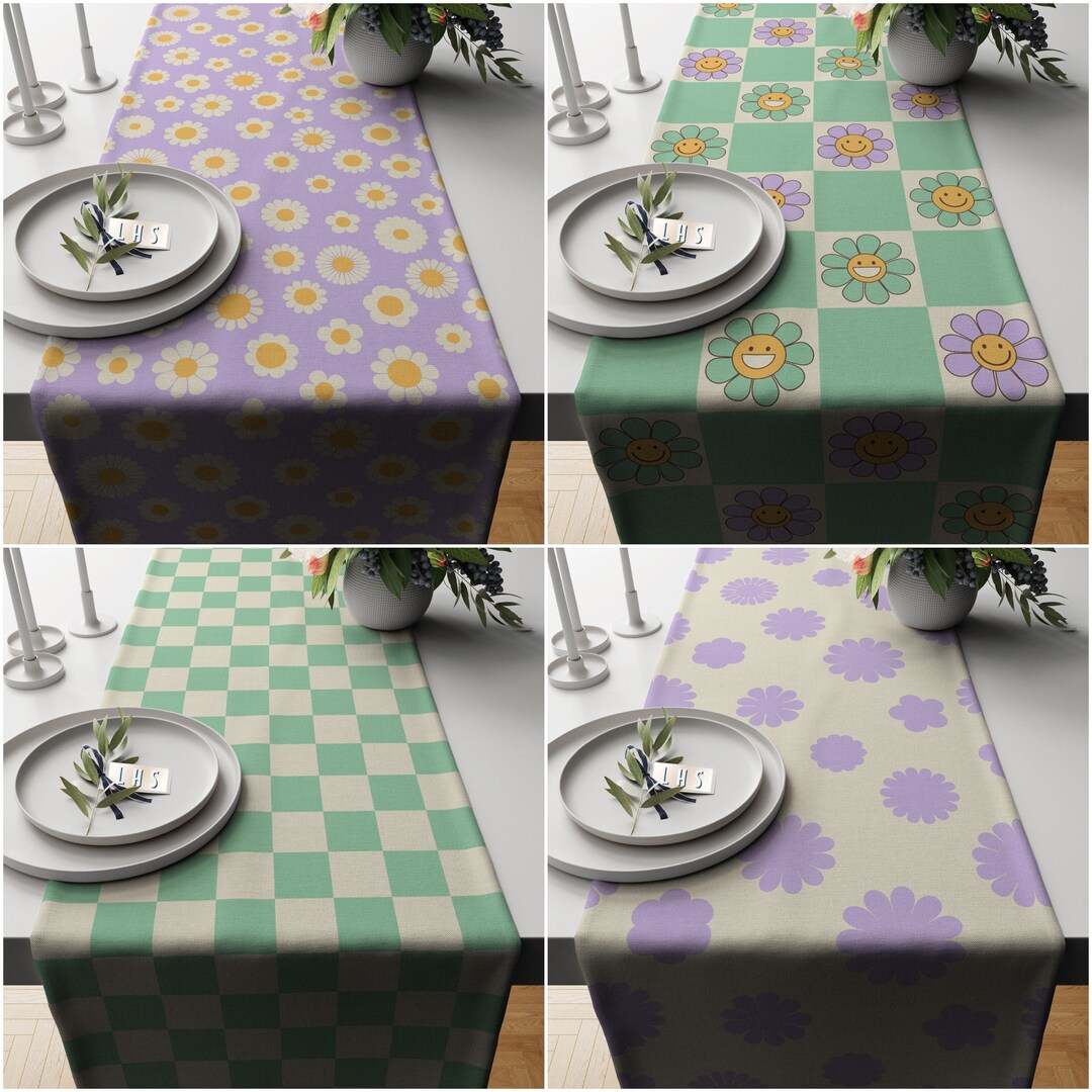Checkered Daisy Tablecloth,daisy Table Runner,floral Tablecloth ...