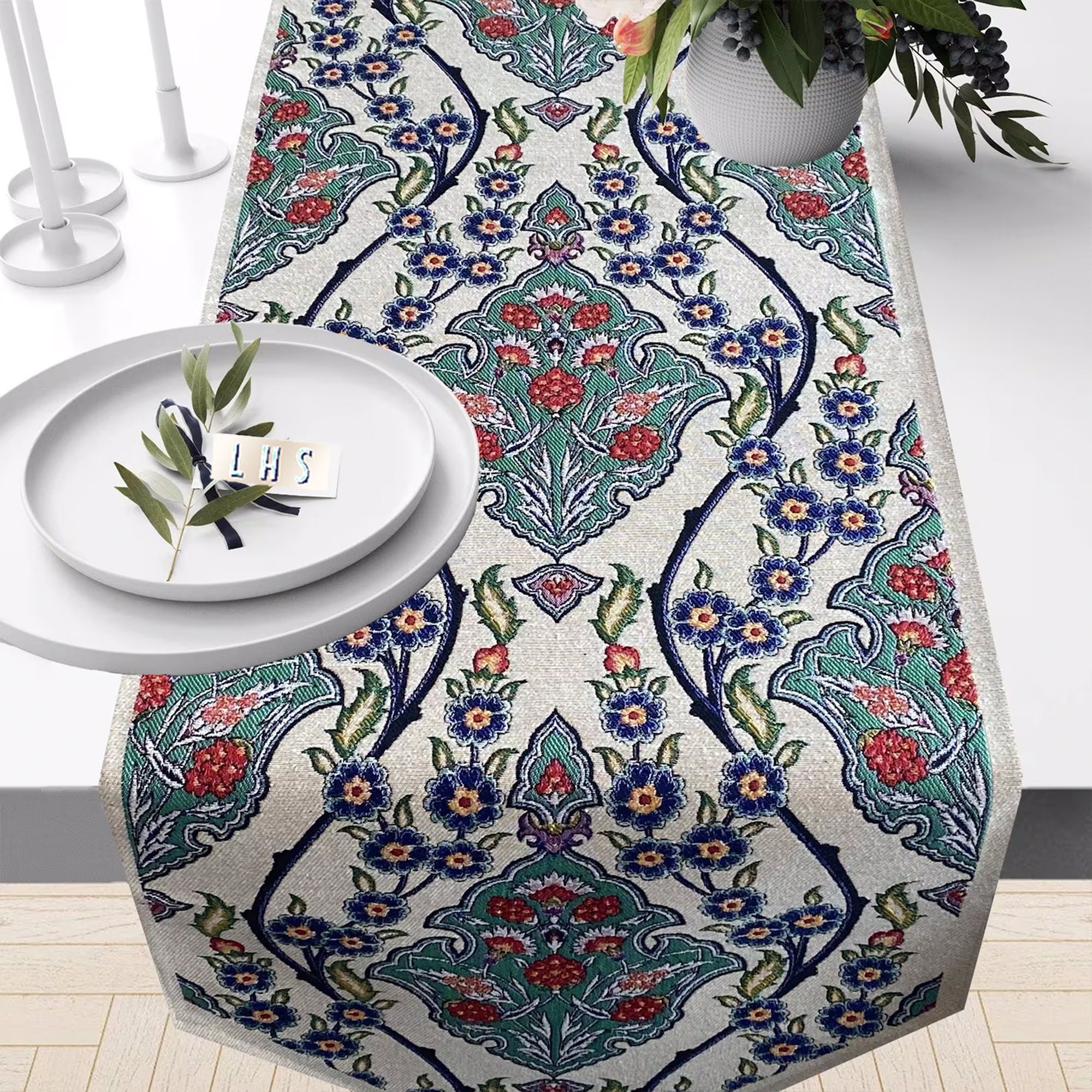Turkish Tulip Tile Pattern Table Runner,ottoman Style Kitchen Decor ...