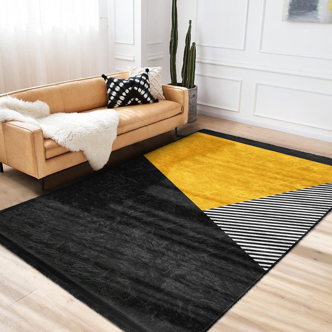 Modern Black and Yellow Carpet,abstract Geometric Corridor Rug,stylish ...