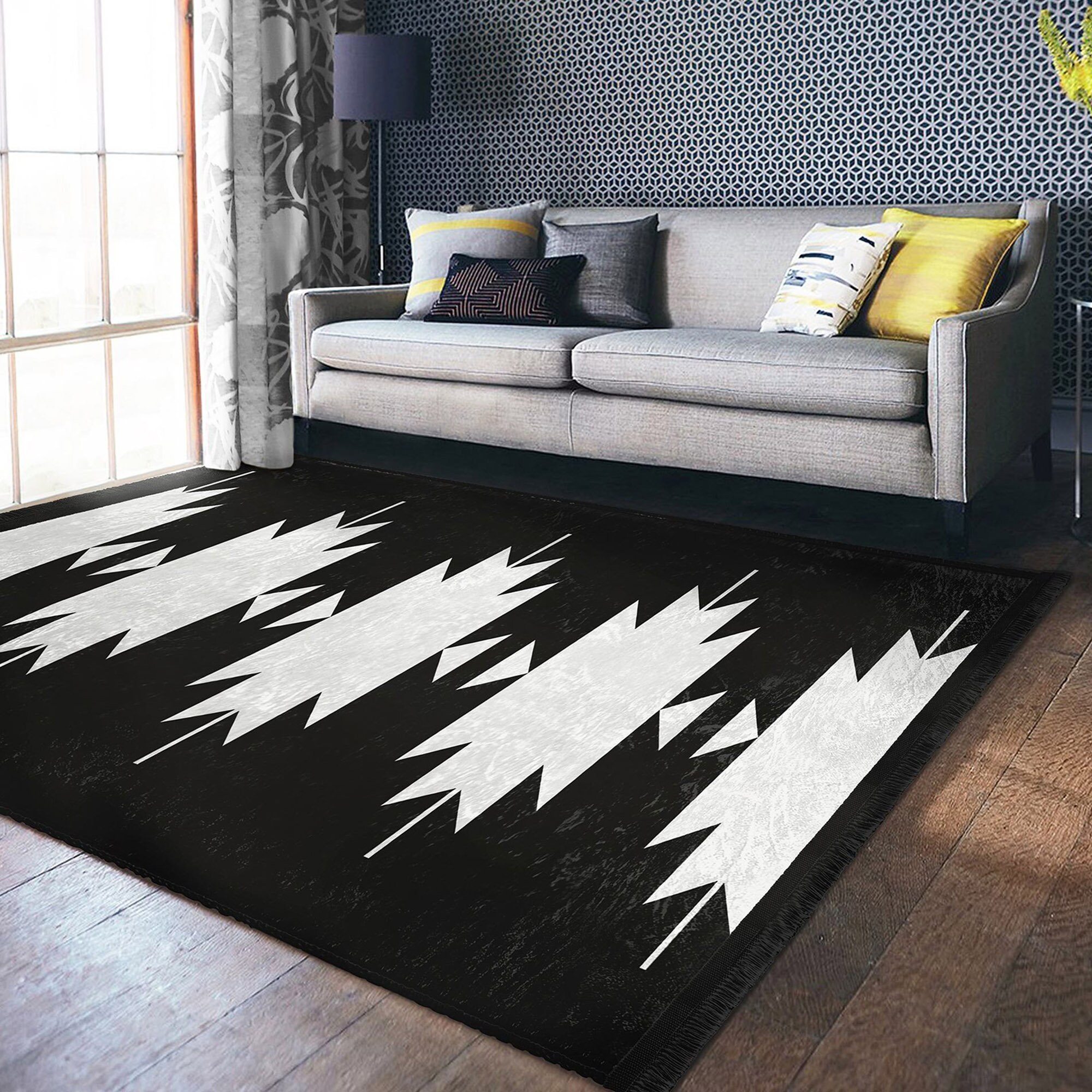 Rug Design Carpet,ethnic Geometric Carpet,aztec Fringed Anti-slip Floor ...