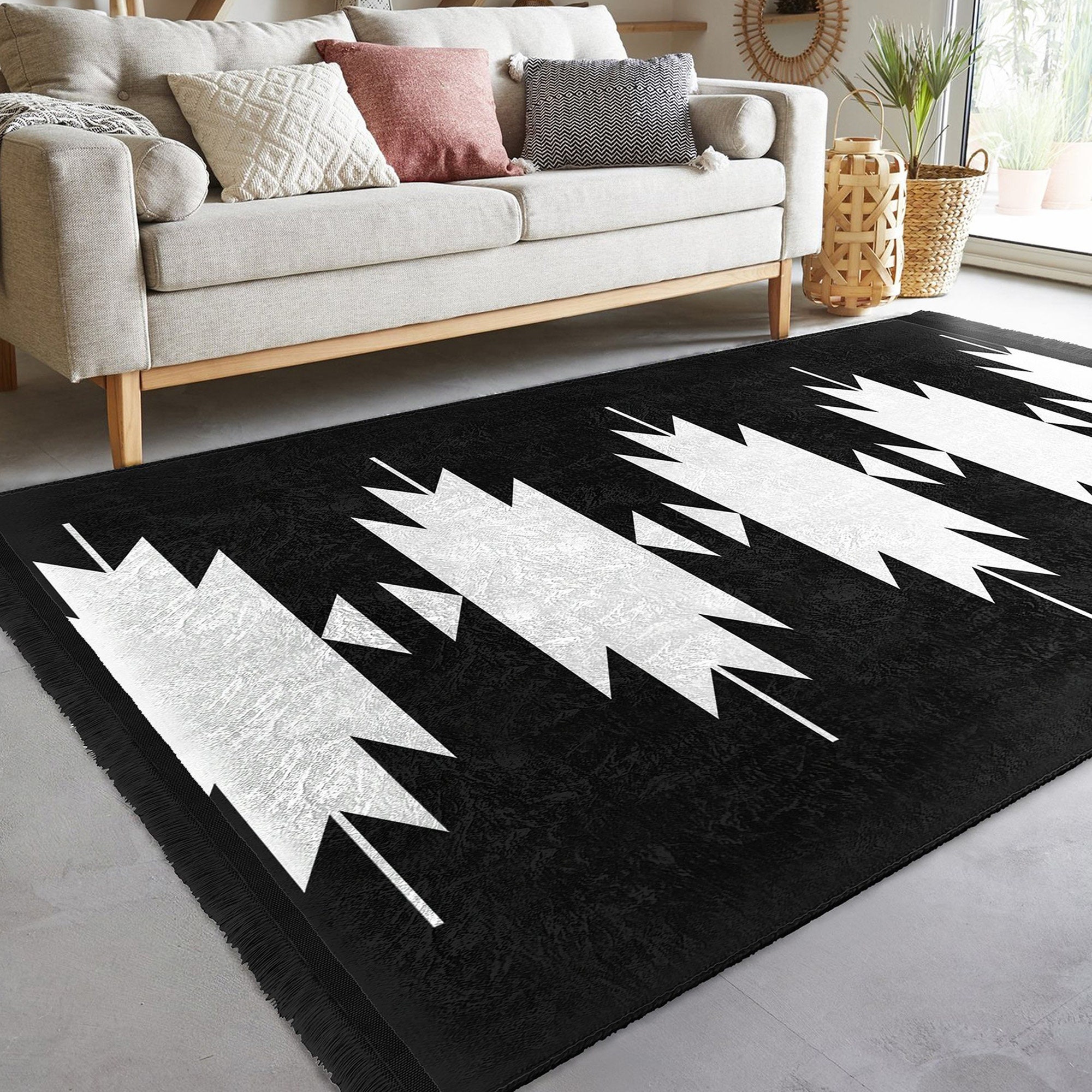Rug Design Carpet,ethnic Geometric Carpet,aztec Fringed Anti-slip Floor ...
