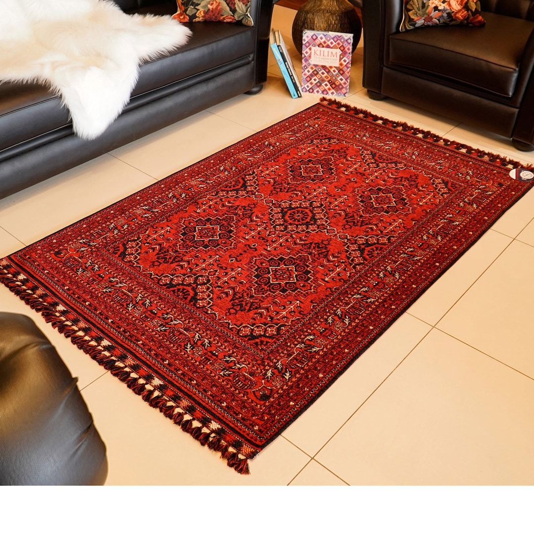 Afghan Pattern Rug, Red Afghan Carpet,machine-washable Classic Ethnic ...