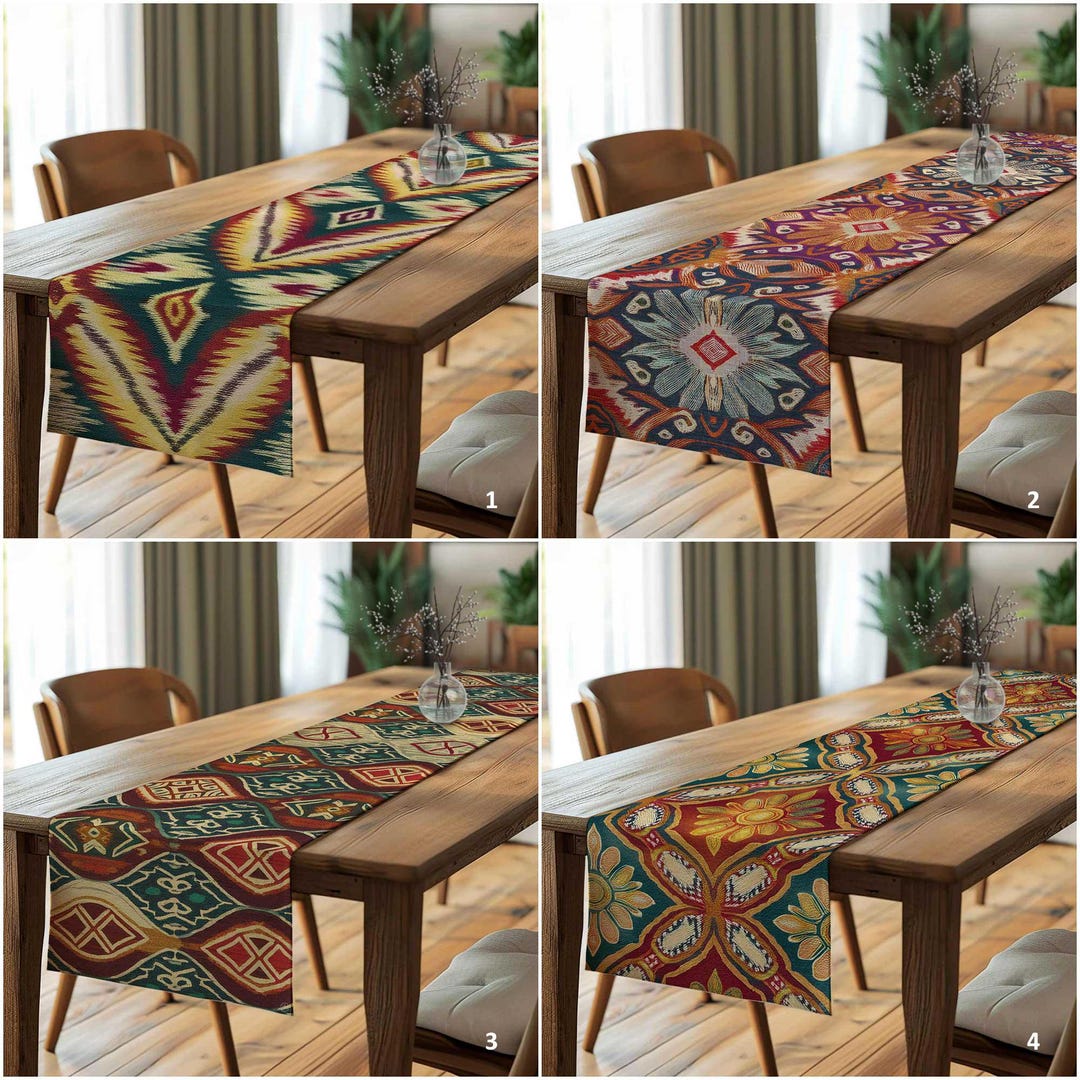 Ikat Pattern Tablecloth,boho Table Runner,rustic Boho Runner,geometric ...