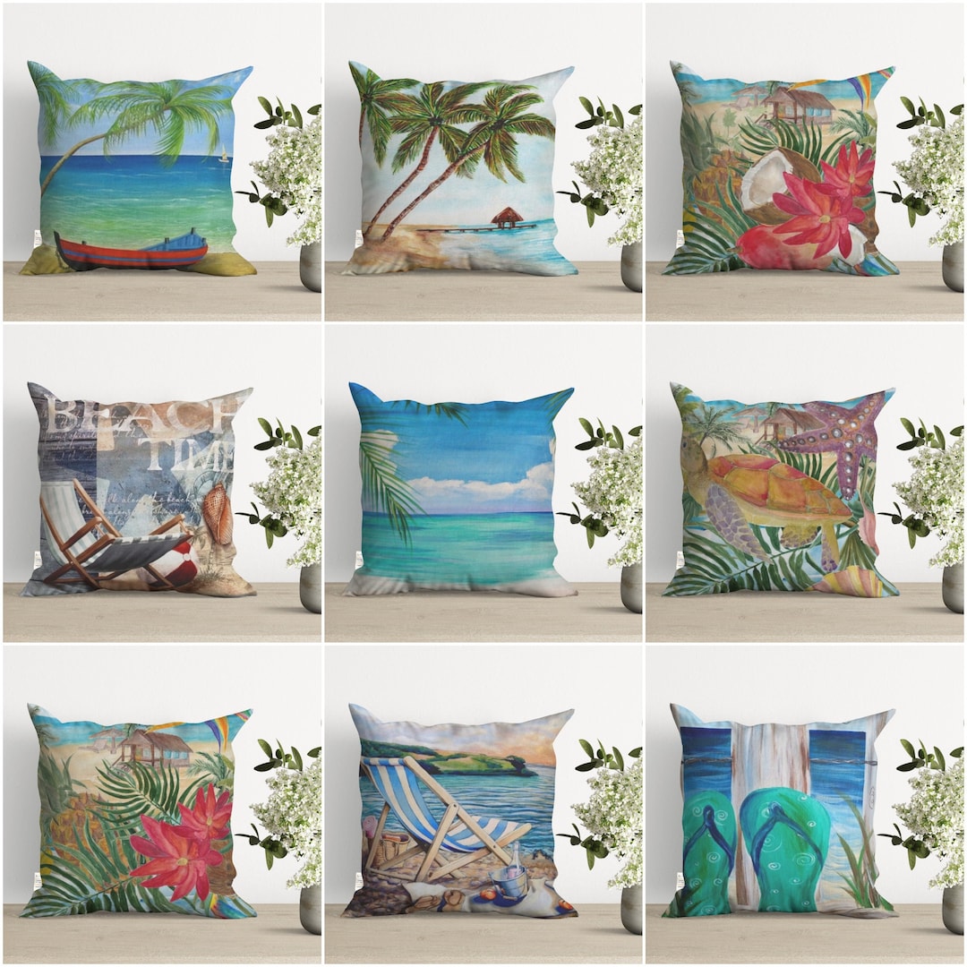 Beach Pillow Case,floral Coastal Decor,seashore Pillowcase,tropical ...
