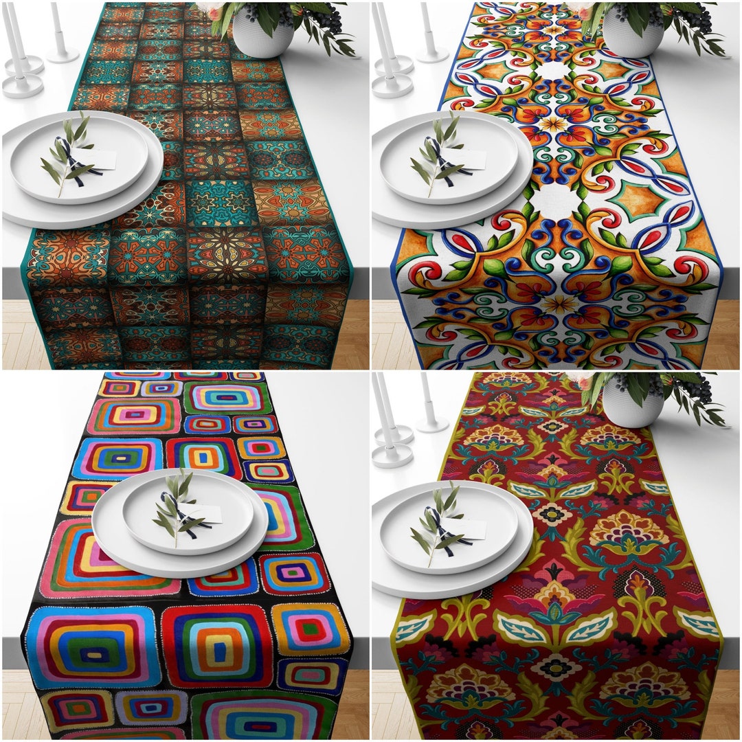 Tile Pattern Table Runner,rug Design Table Decor,decorative Tabletop ...