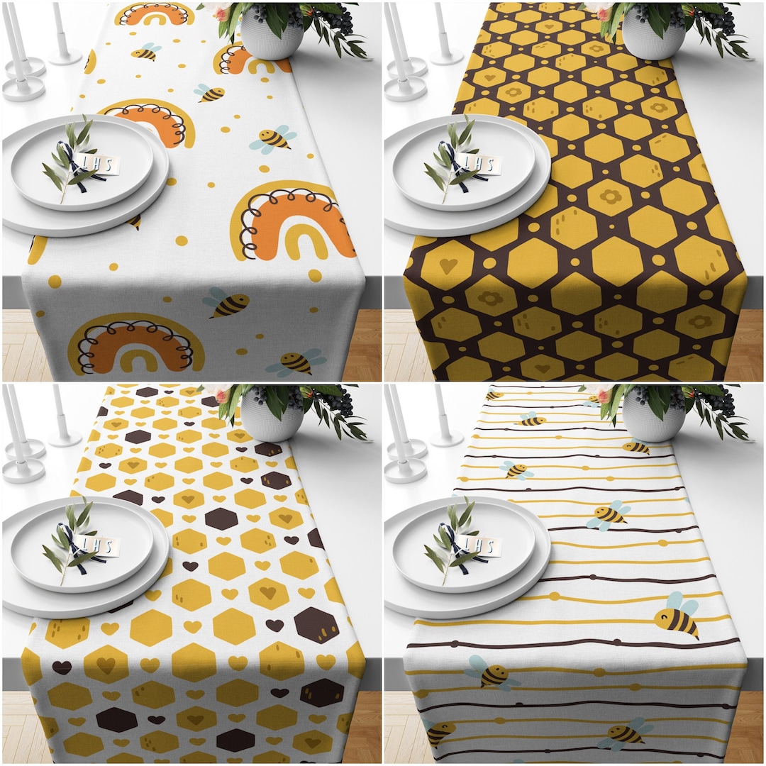 Farmhouse Bee Print Tabletop,bee Table Runner,honeycomb Runner,summer ...
