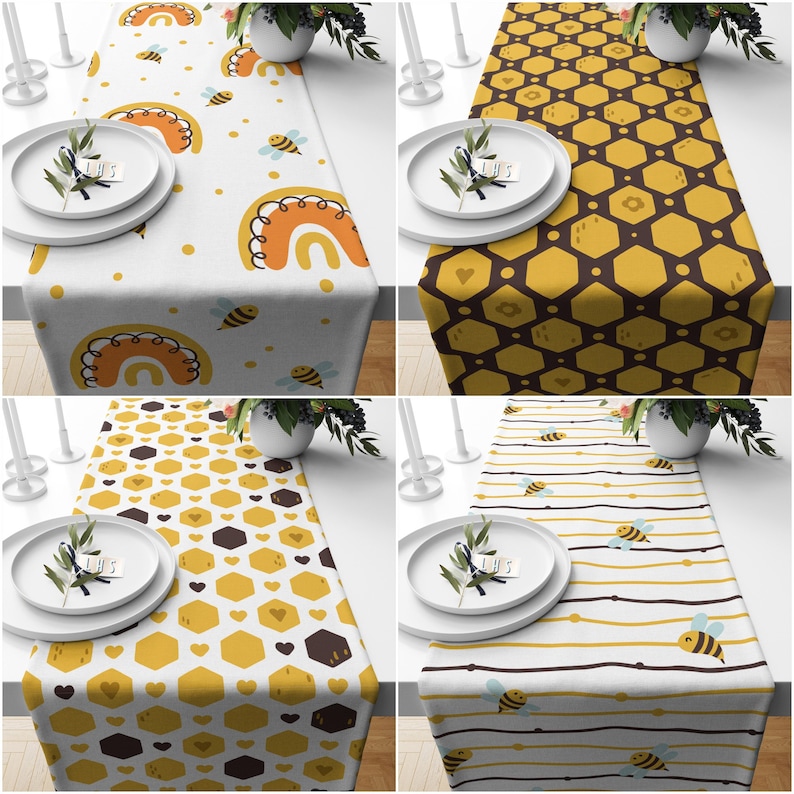 Farmhouse Bee Print Tabletop,bee Table Runner,honeycomb Runner,summer ...