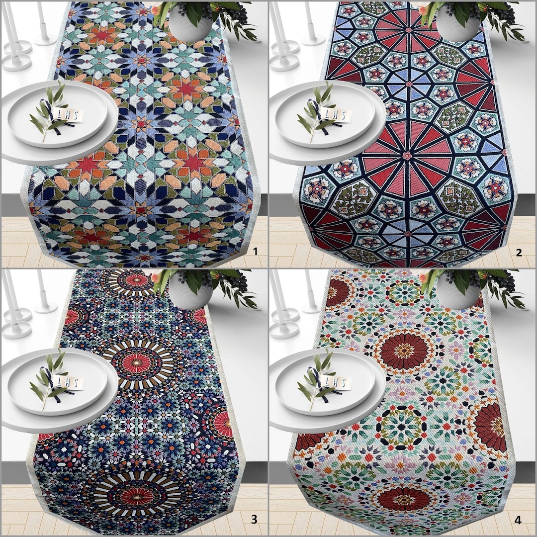 Tile Pattern Tabletop,farmhouse Runner Gift,woven Fabric Tablecloth ...