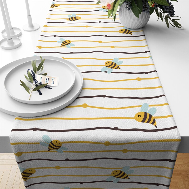 Farmhouse Bee Print Tabletop,bee Table Runner,honeycomb Runner,summer ...