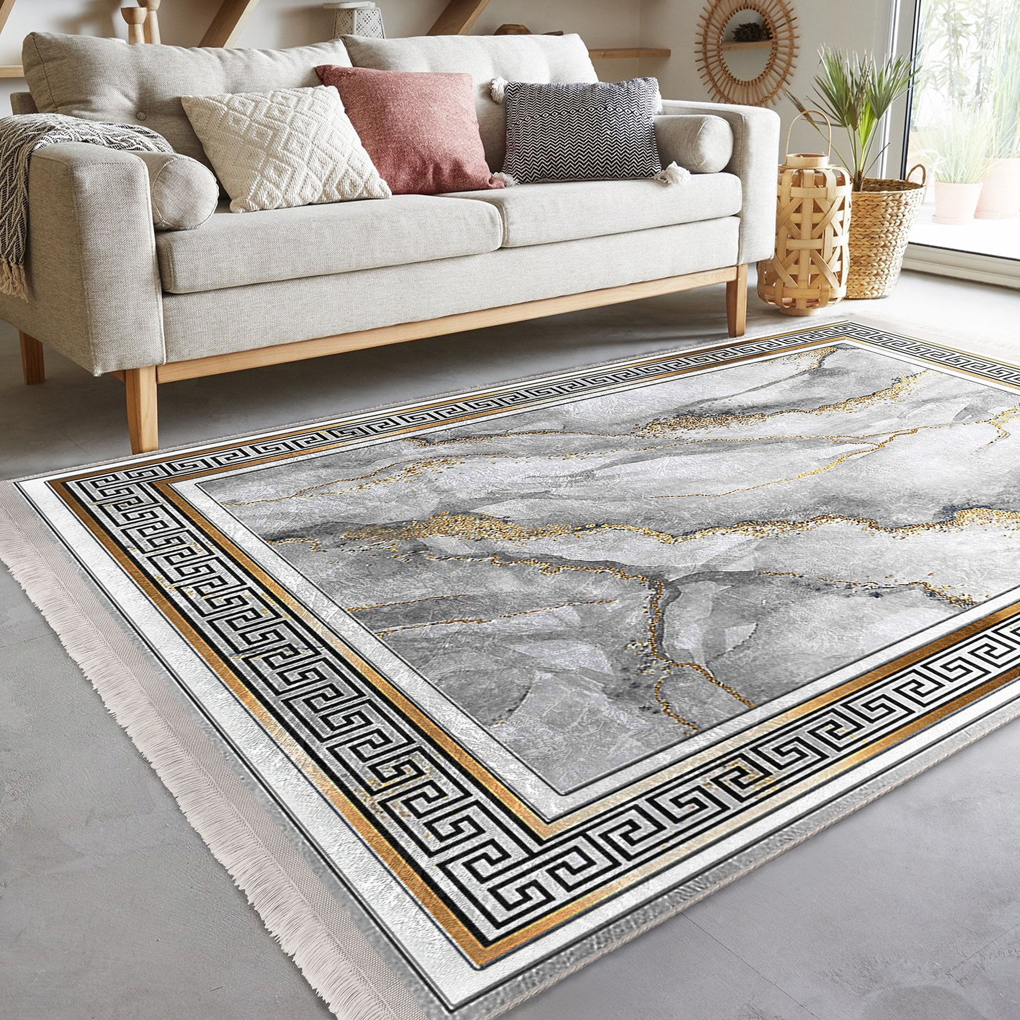 Marble Pattern Rug,bordered Area Carpet,abstract Runner Rug,non-slip ...