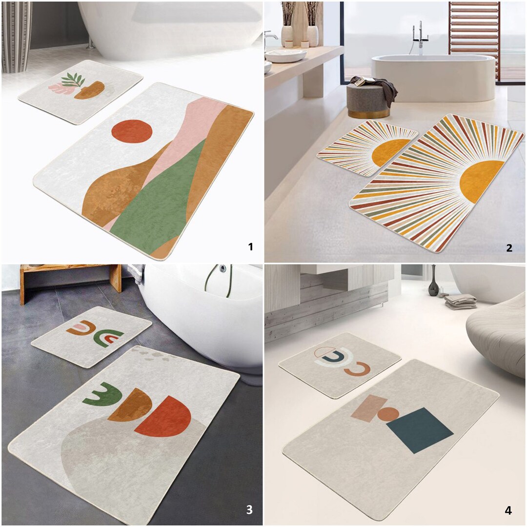 Set of 2 Abstract Sun Bath Mat,decorative Bath Rug,non-slip Bathroom ...