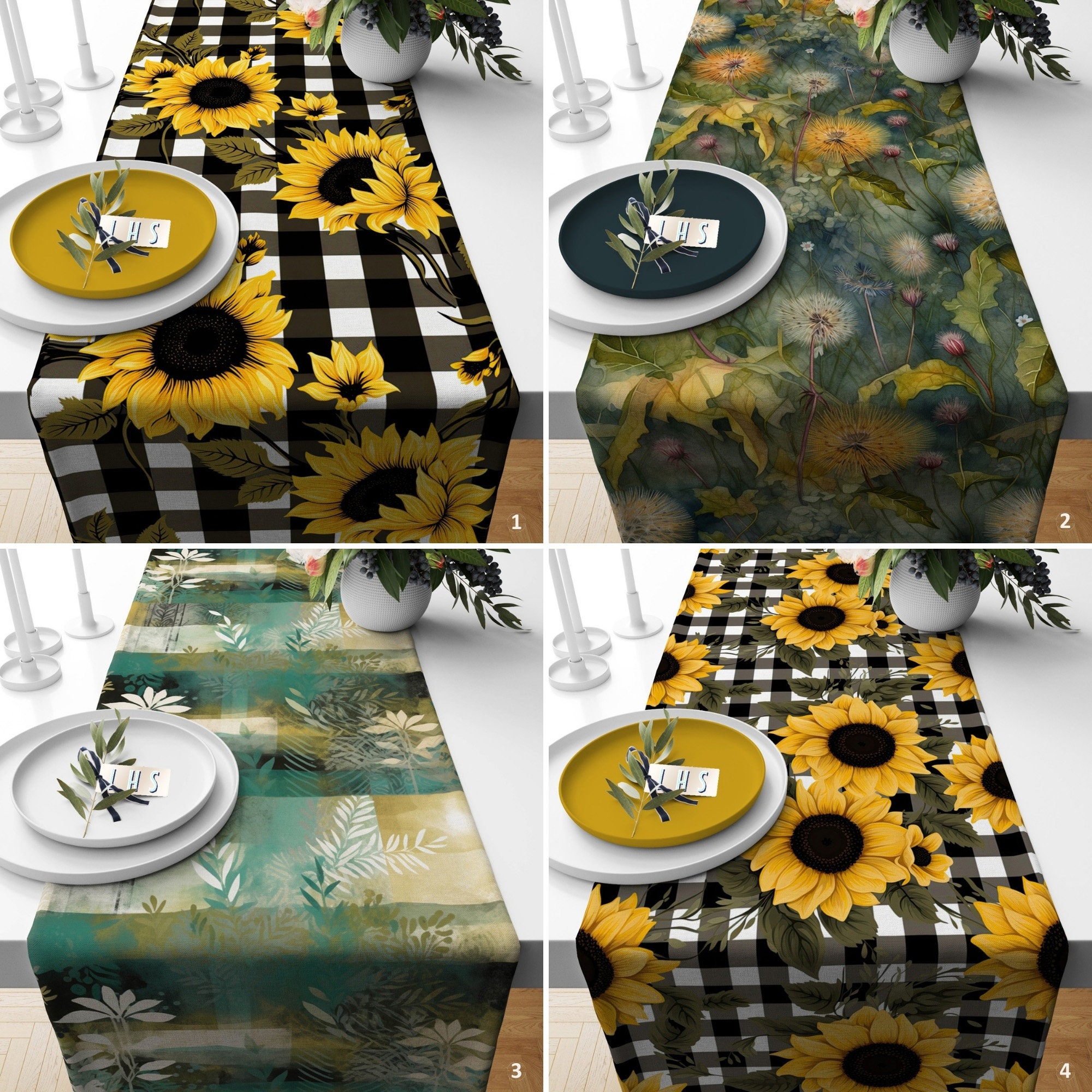 Sunflower Table Runner,autumn Table Runner,asbtract Leaf Print Kitchen ...