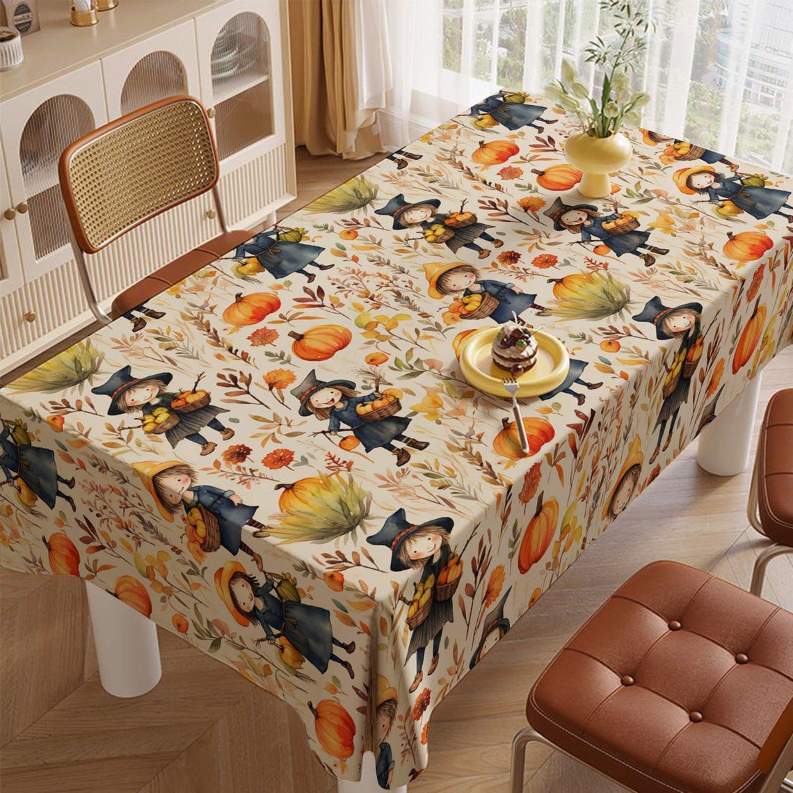 Fall Trend Table Topper,halloween Table Cover,pumpkin and Witch ...