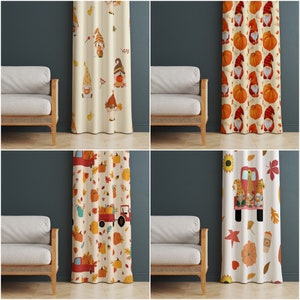 Autumn Drapes,fall Trend Curtain,gnome Print Decor,rustic Fall Curtains ...