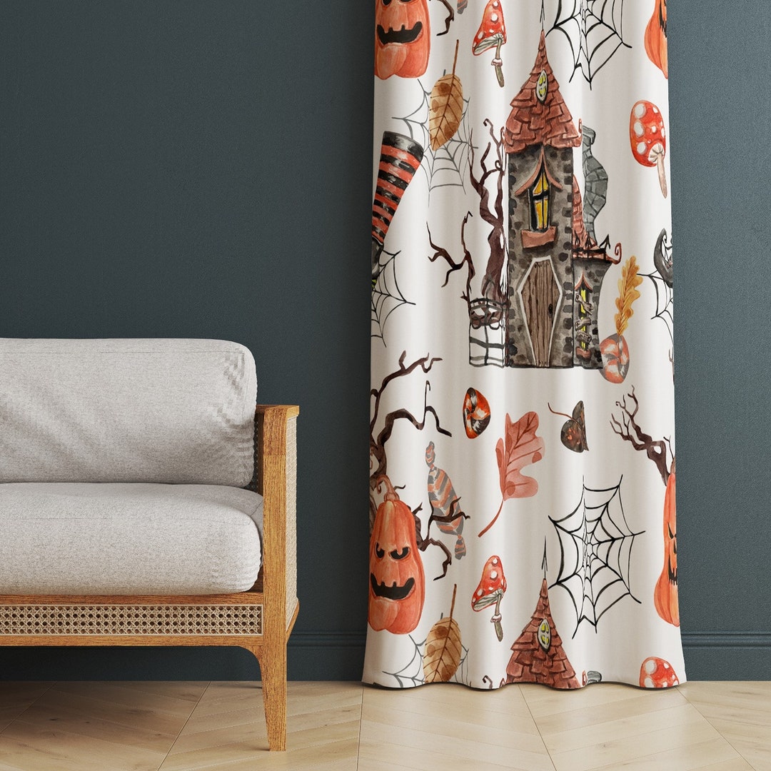 Halloween Window Dressing,haunted House Drapes,fall Trend Curtain,happy ...