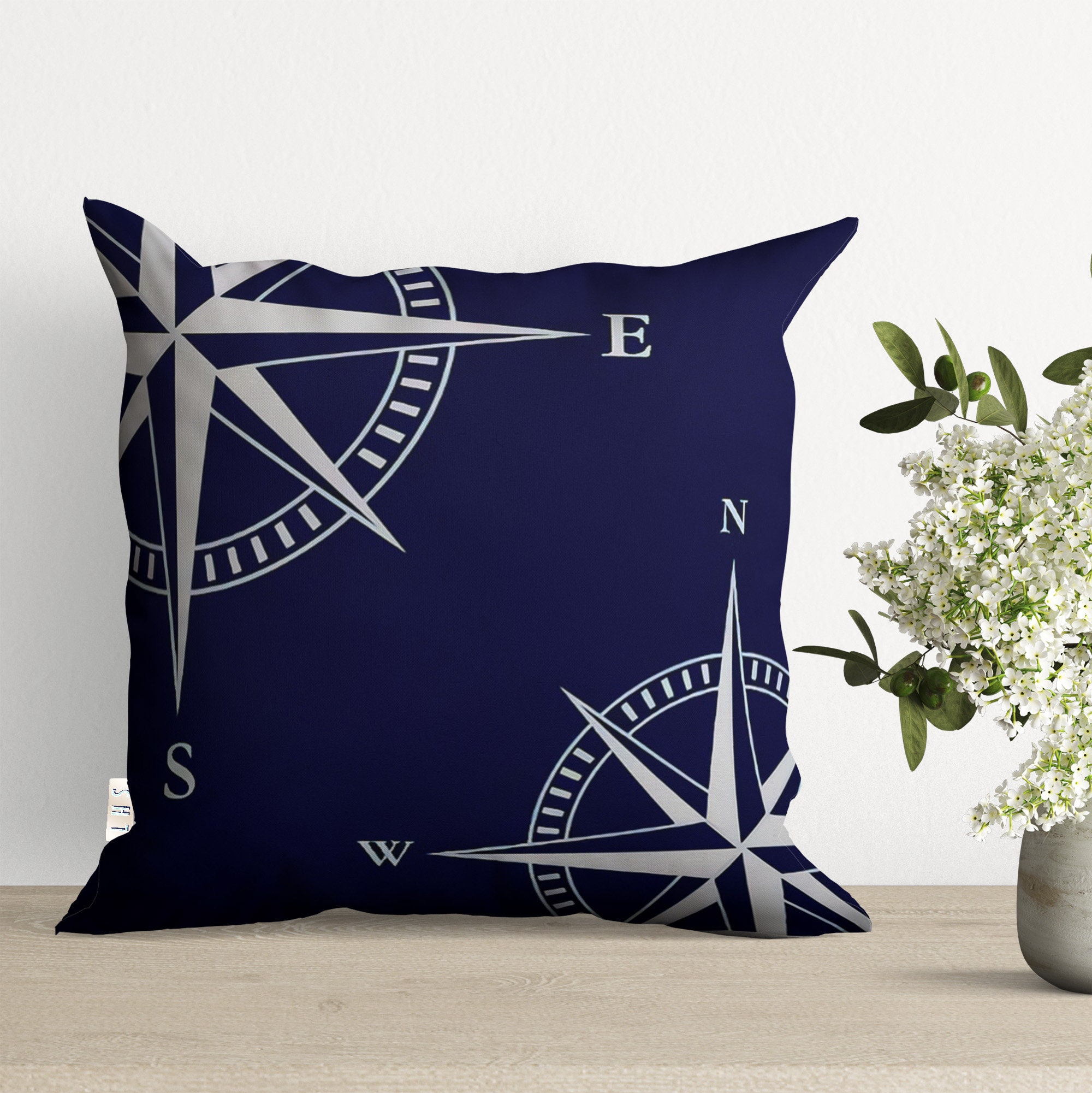 Navy Compass and Knot Print Cushion Cover,nautical Pillow Case,navy ...