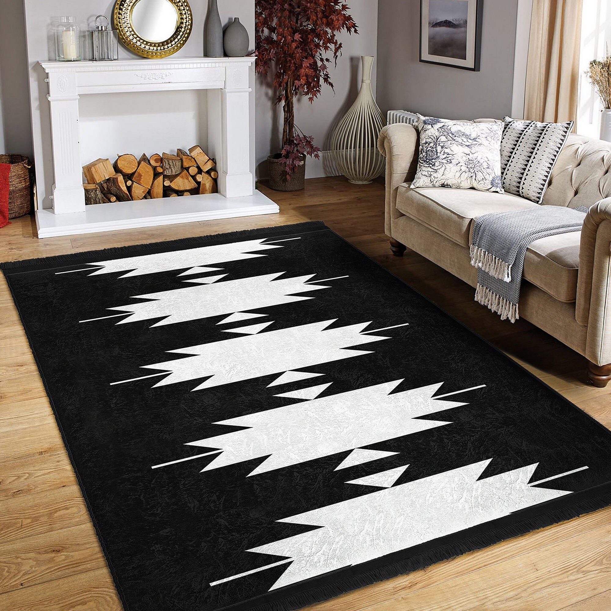 Rug Design Carpet,ethnic Geometric Carpet,aztec Fringed Anti-slip Floor ...