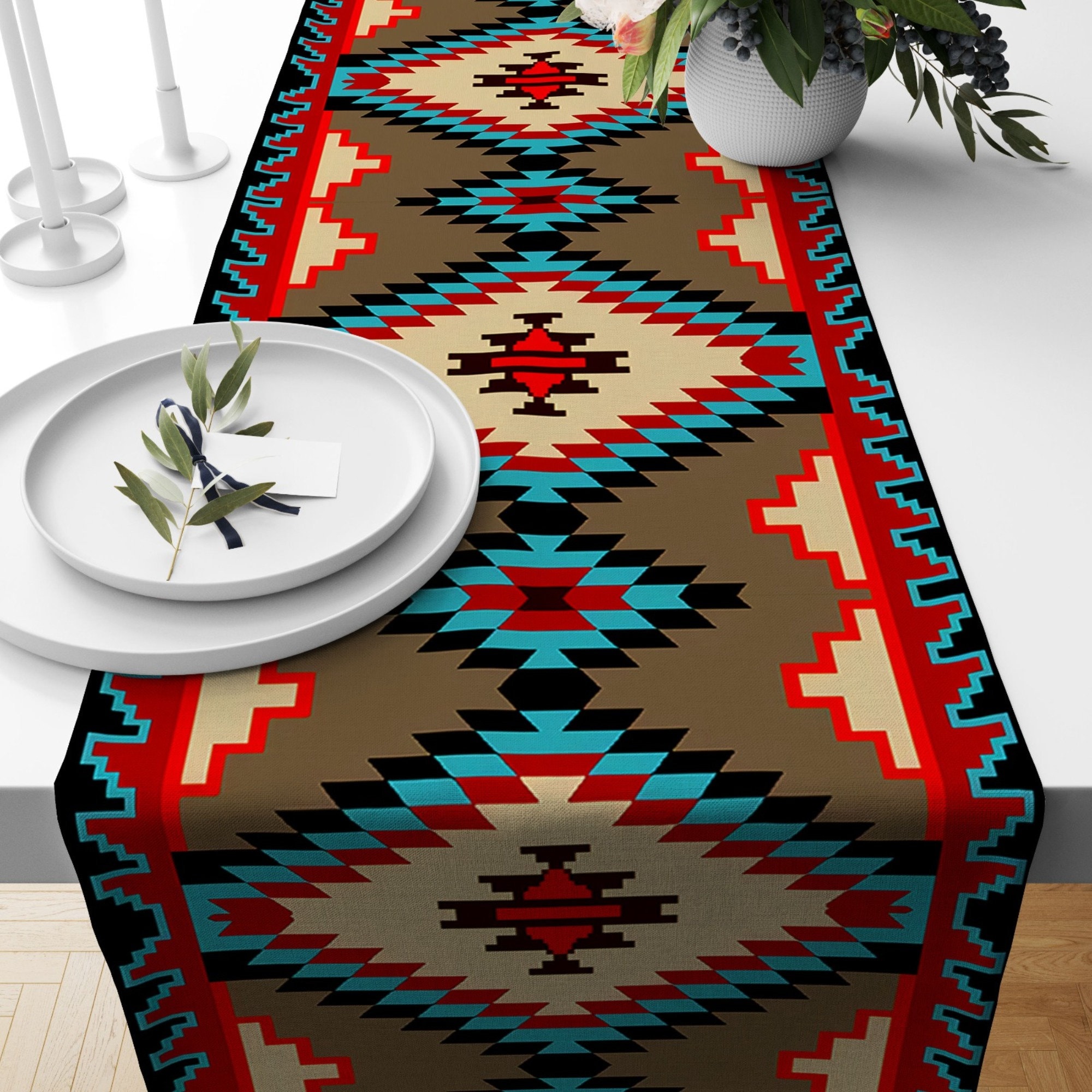 Rug Design Table Runner,aztec Print Home Decor,terracotta Southwestern ...