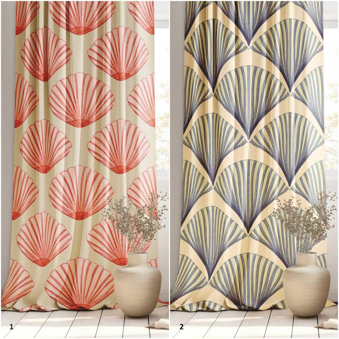 Seashell Print Curtain Panel,coastal Nautical Drapes,blackout Window ...