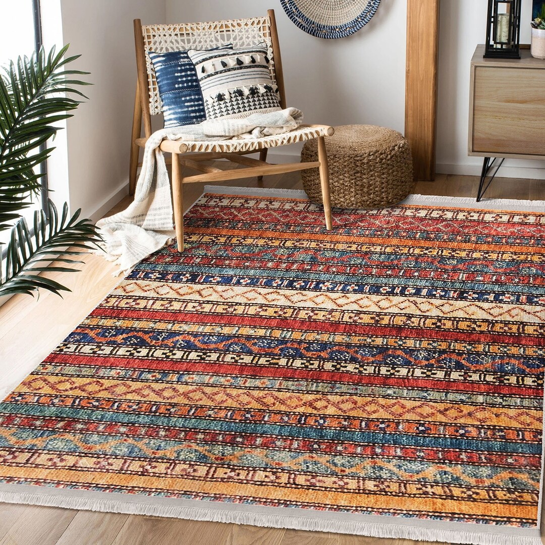 Hereke Motif Rug,rustic Design Farmhouse Carpet,machine-washable ...
