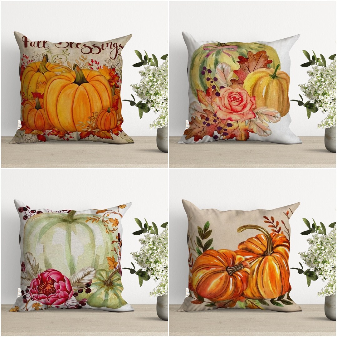 Trendy Fall Pillow Case,floral Pumpkin Cushion Cover,fall Blessings ...
