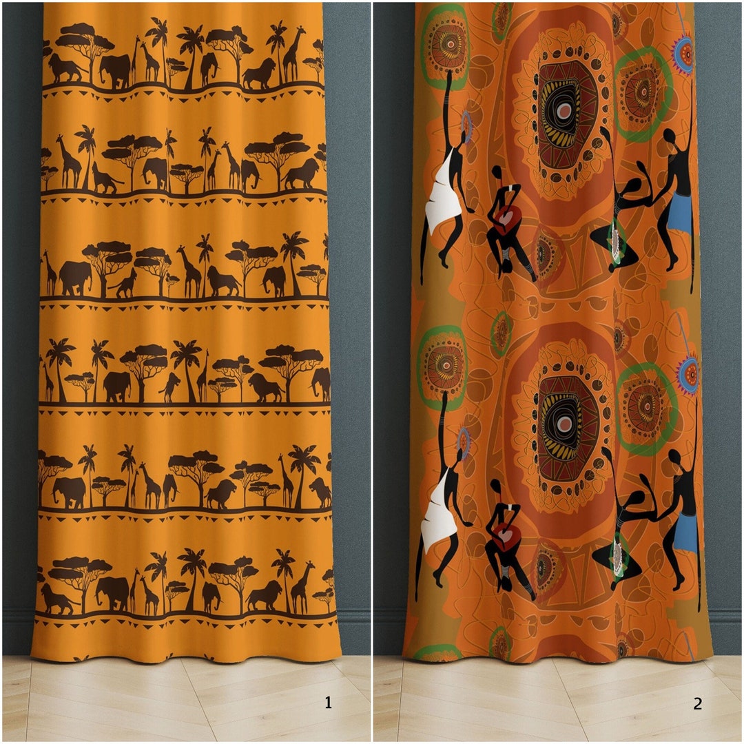 Terracotta Window Drapes,safari Window Covering,african People Window ...