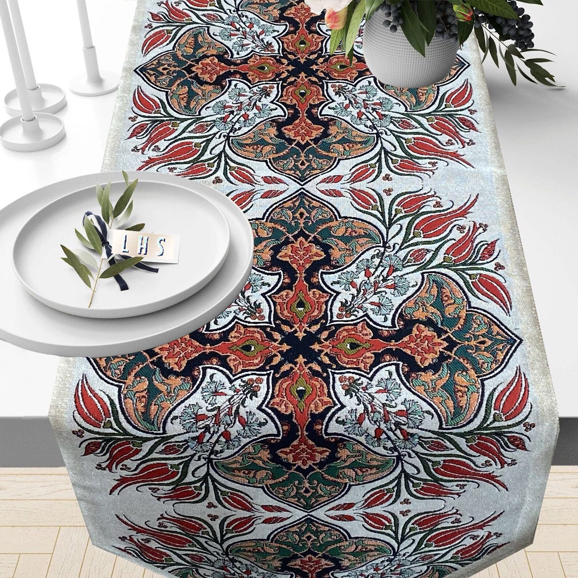 Turkish Tulip Tile Pattern Table Runner,ottoman Style Kitchen Decor ...