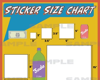 Sticker Size Chart Pack, Round or Square Stickers, Decals, Product Size ...