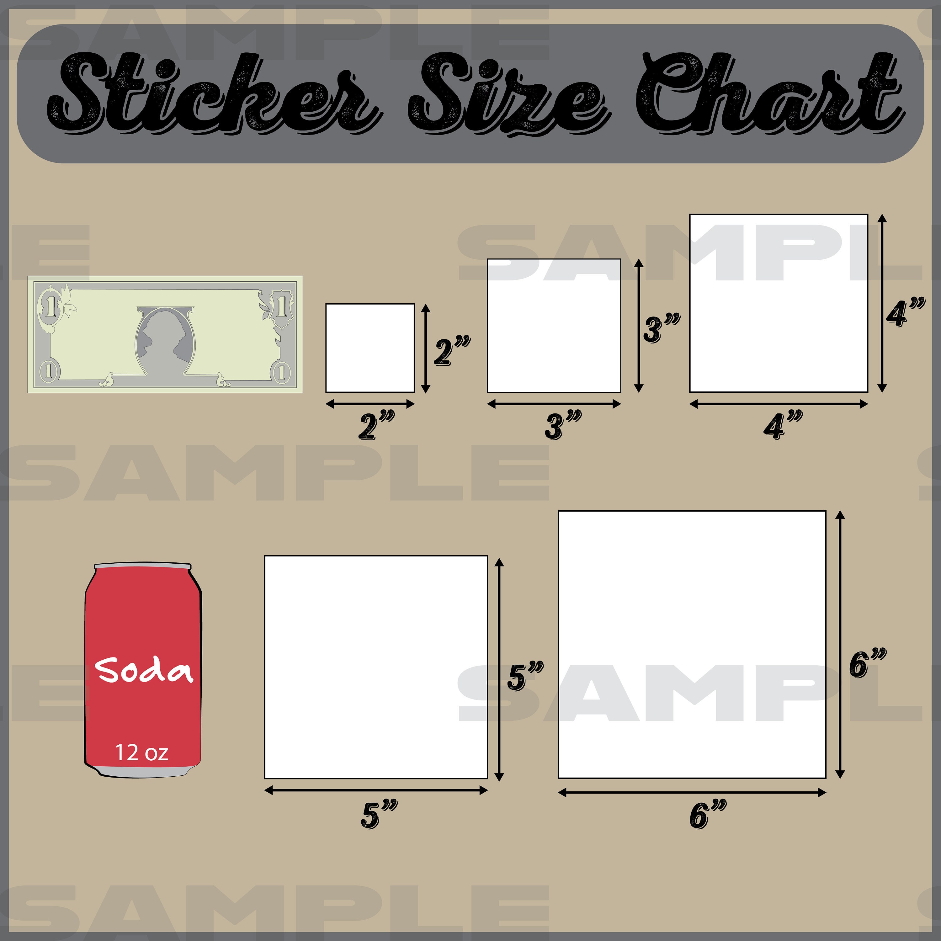 Sticker Size Chart Pack | Round or Square Stickers, Decals | Product ...
