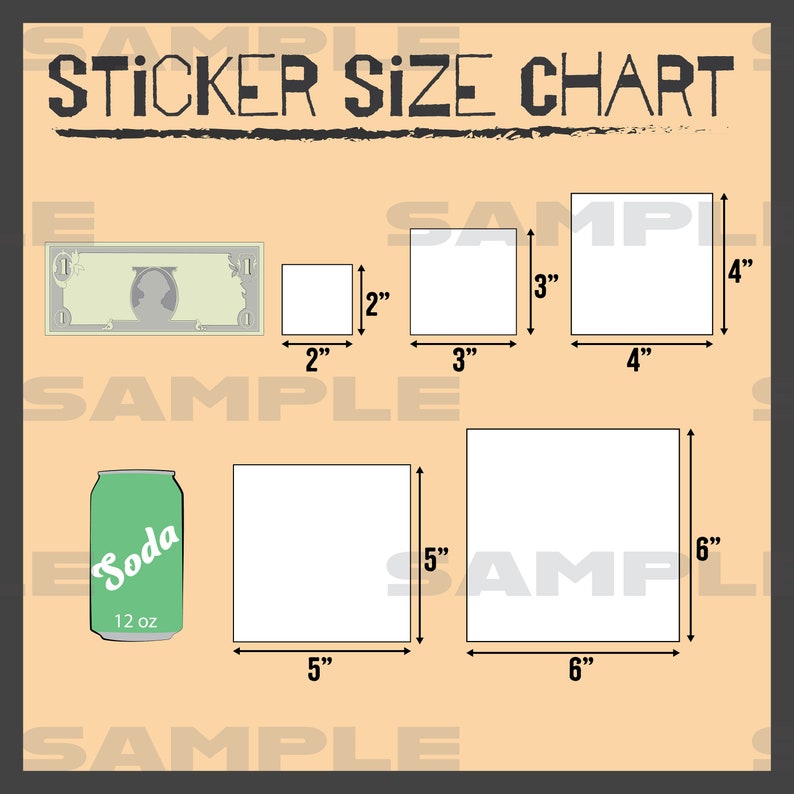 Sticker Size Chart Pack, Round or Square Stickers, Decals, Product Size ...