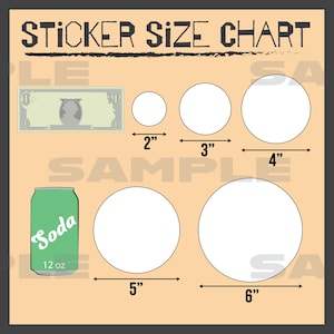 Sticker Size Chart Pack, Round or Square Stickers, Decals, Product Size ...