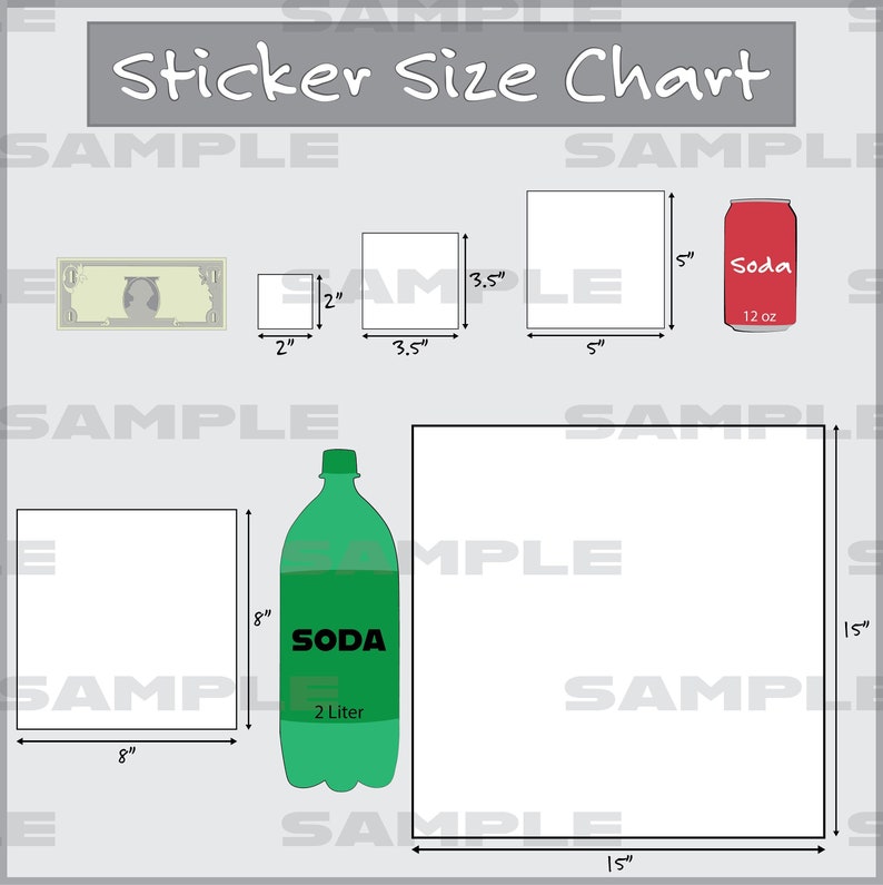 Sticker Size Chart Pack Round or Square Stickers Decals - Etsy