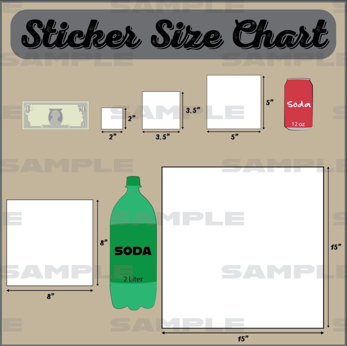 Sticker Size Chart Pack | Round or Square Stickers, Decals | Product ...