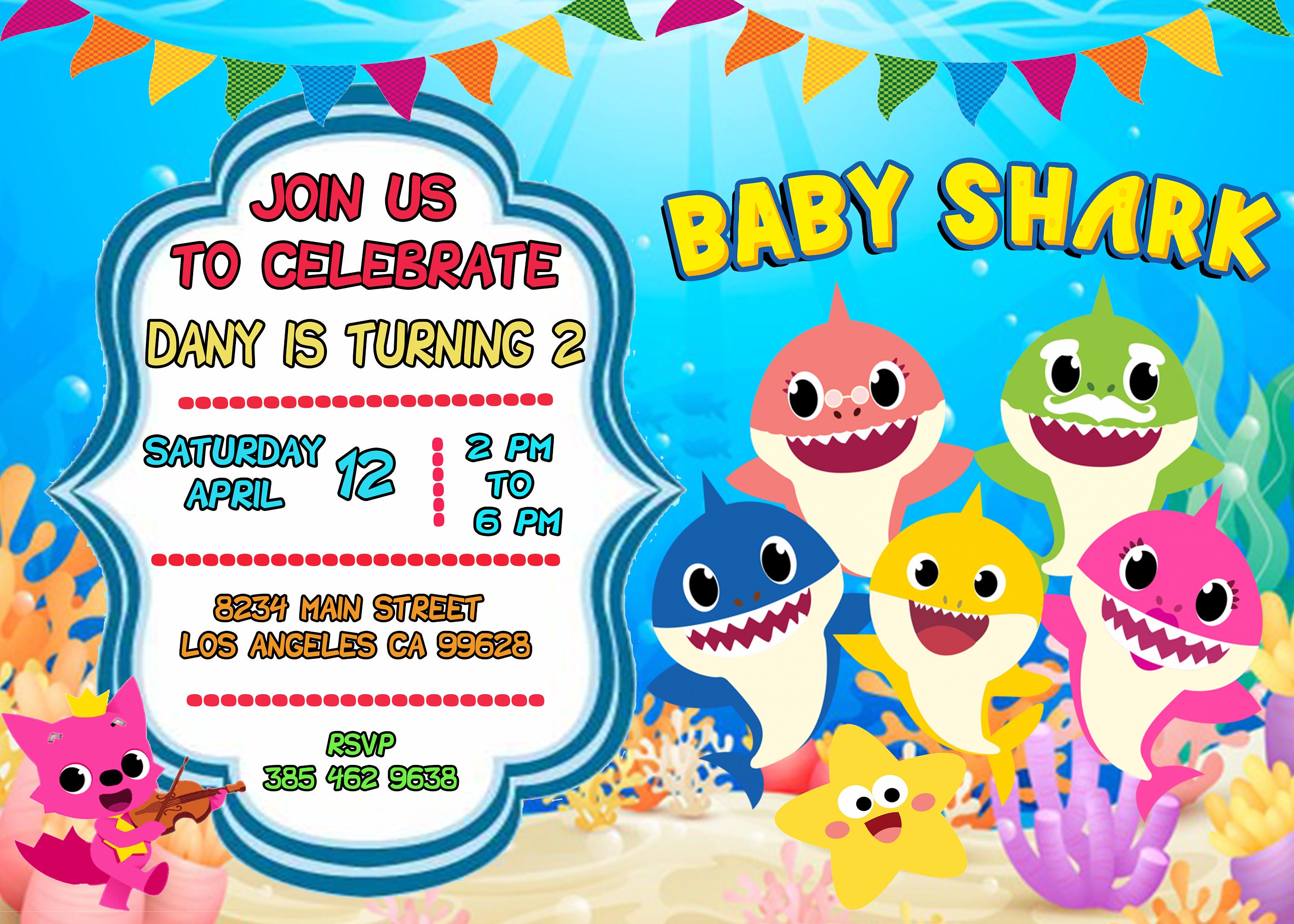 Baby Shark Birthday Invitation, Personalized, Printable Invitation With ...