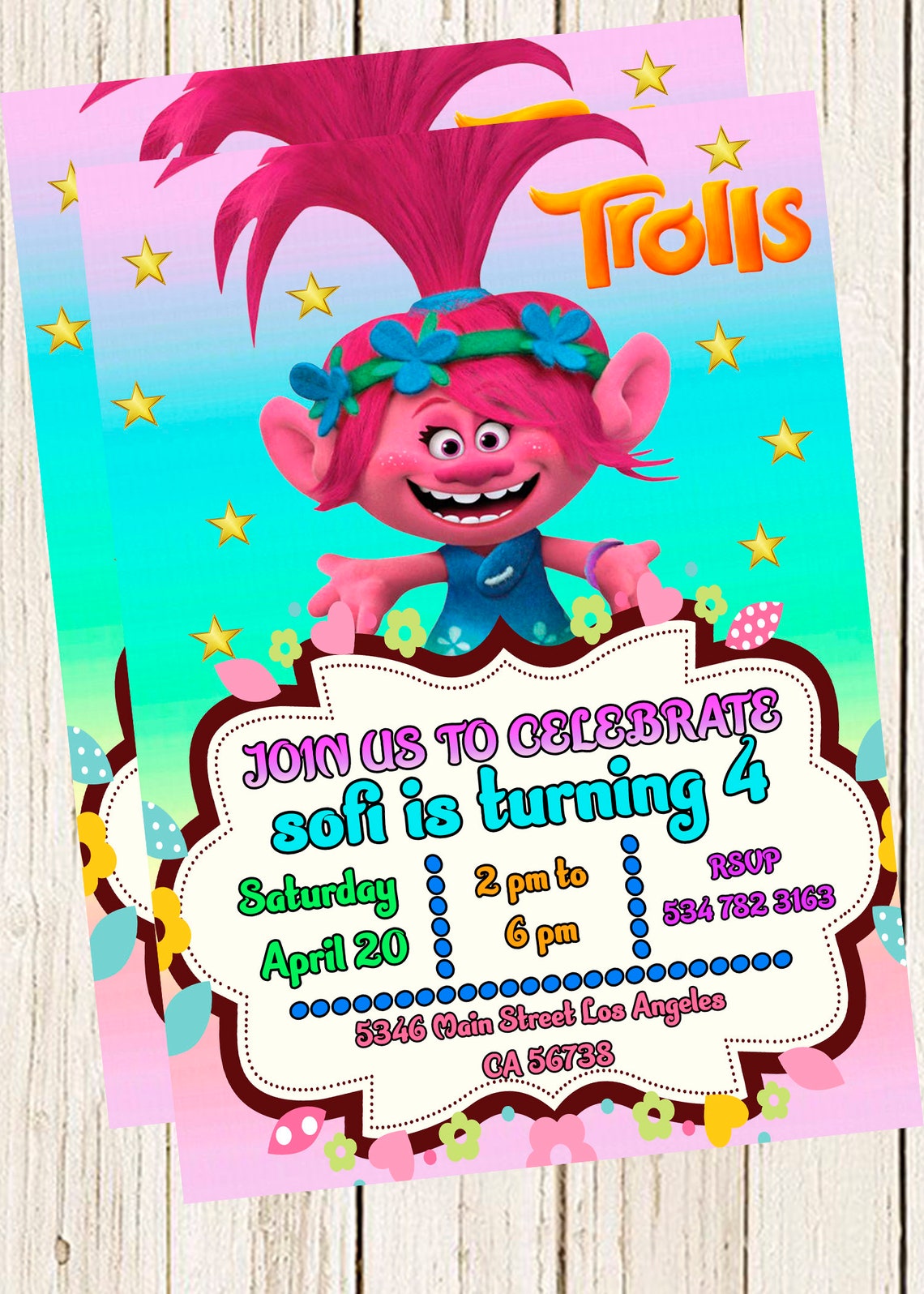 Trolls Birthday Invitation, Personalized, Printable Invitation With ...
