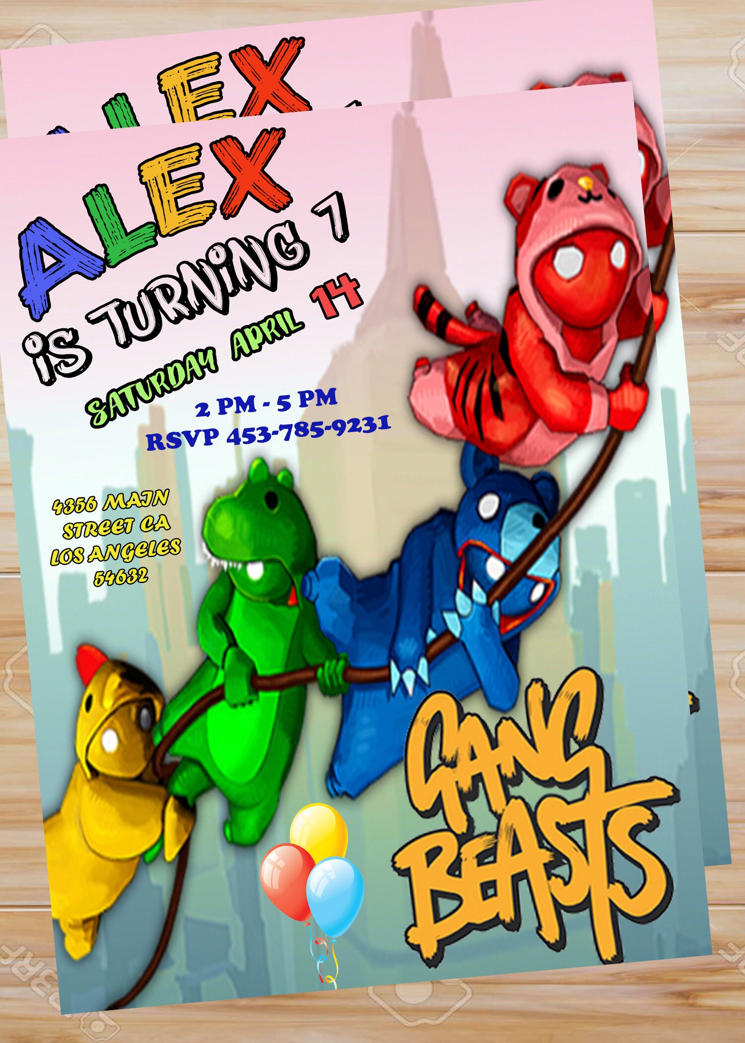 Gang Beasts Birthday Invitation, Personalized, Printable Invitation ...