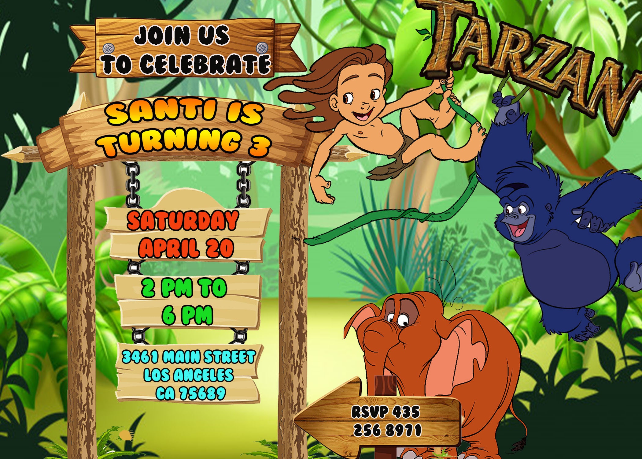 Tarzan Birthday Invitation, Personalized, Printable Invitation With ...