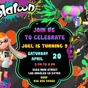 Splatoon Birthday Invitation, Personalized, Printable Invitation With ...