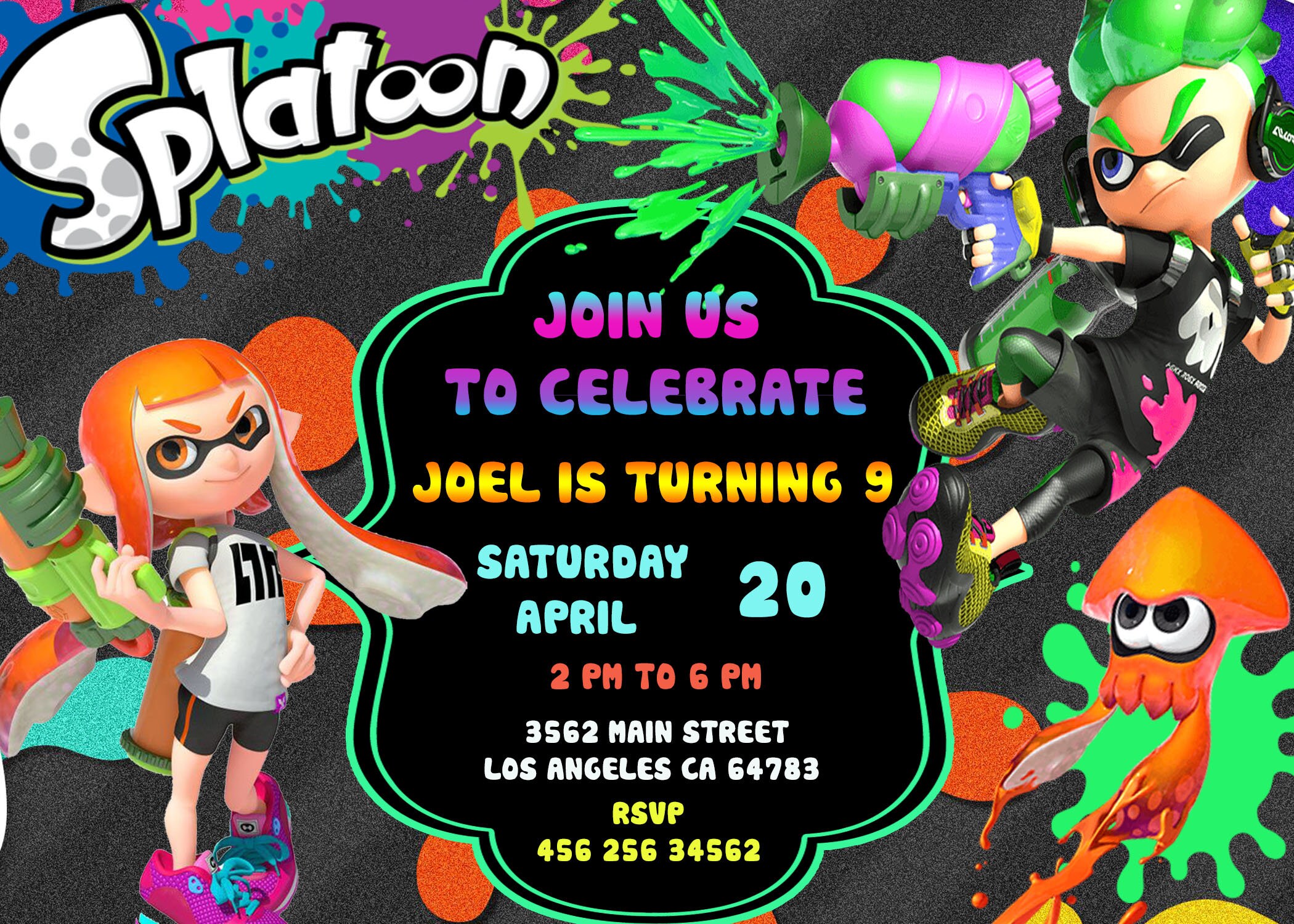 Splatoon Birthday Invitation, Personalized, Printable Invitation With ...