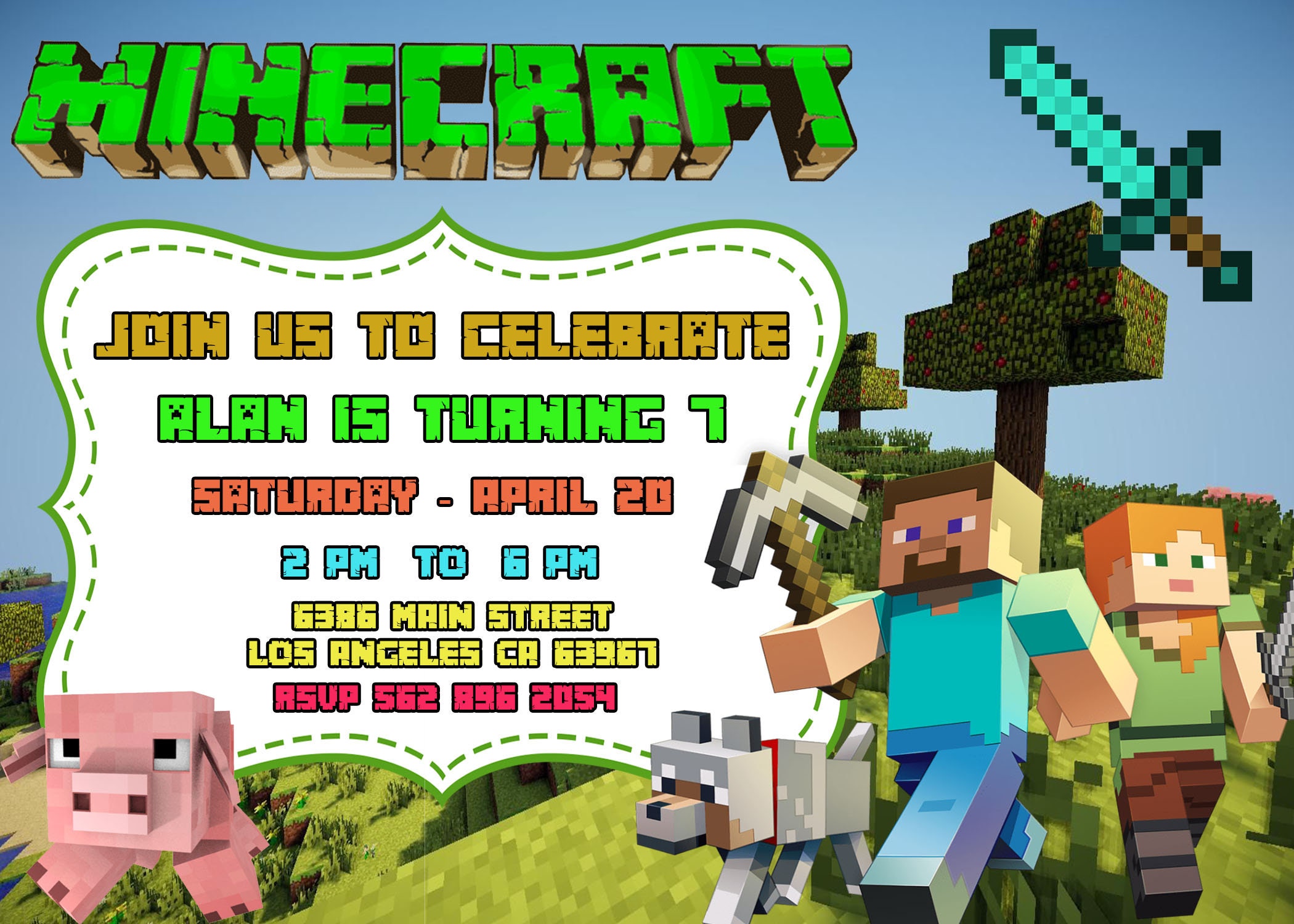Minecraft Birthday Invitation, Personalized, Printable Invitation With ...