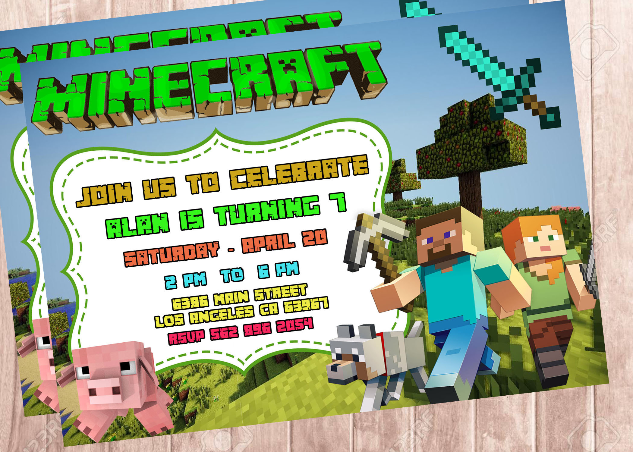 Minecraft Birthday Invitation, Personalized, Printable Invitation With ...