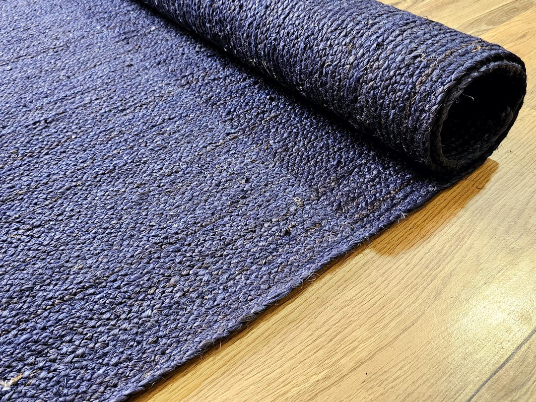 Natural Blue Jute Rug Handwoven Jute Rug Rectangular Jute Rug Braided ...