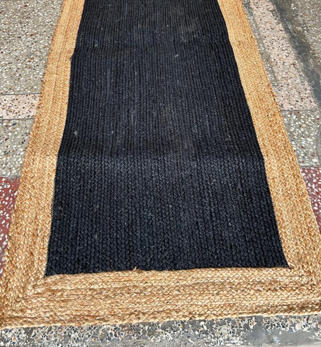 Black Natural Jute Runner, Hallway Area Runner, Jute Runner Rug ...