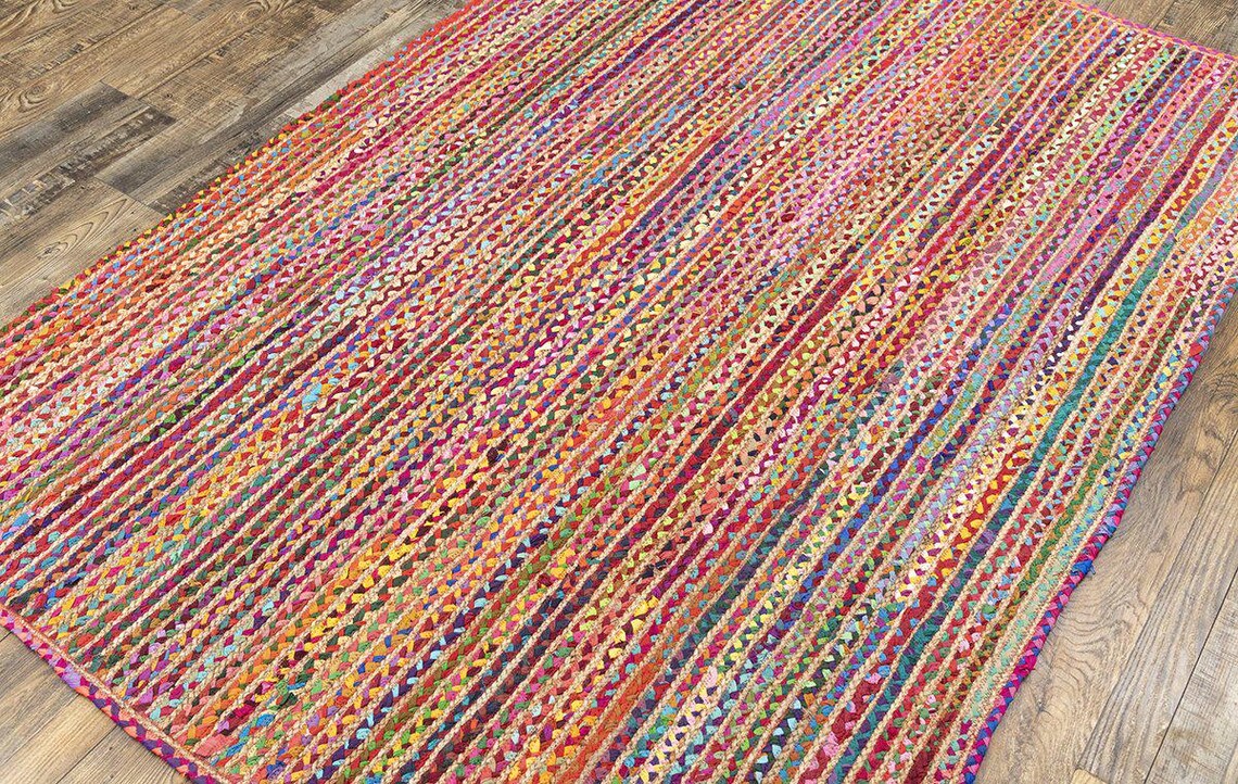 8x10 ,colorful Cotton Rug, Handmade Cotton Chindi Rug, Hand Braided ...